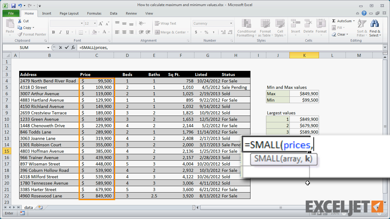 Excel Tutorial How To Calculate Maximum And Minimum Values My XXX Hot